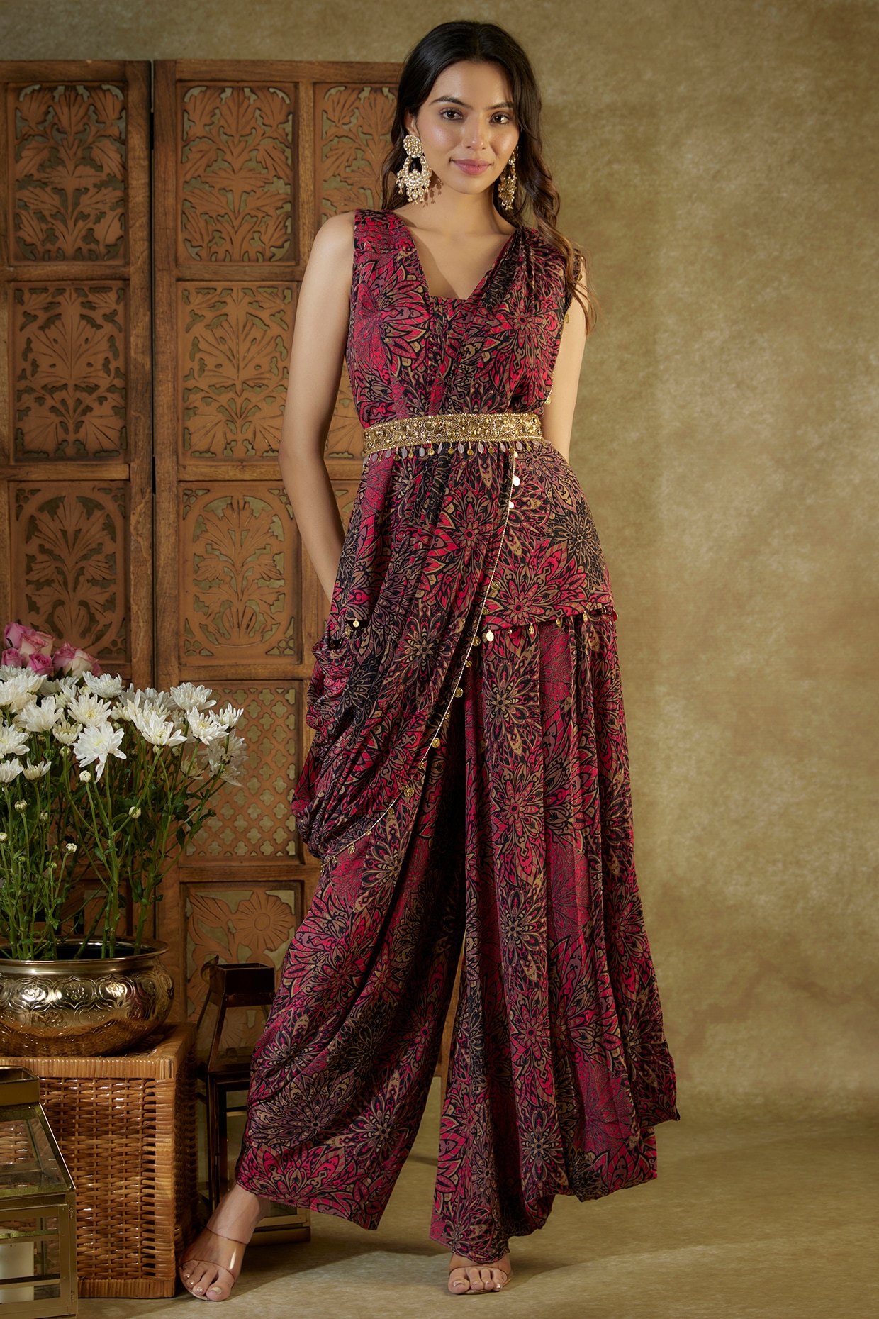 Pink Crepe Printed & Embroidered Co-Ord Set by Mehak Murpana at Pernia's Pop Up Shop 2025