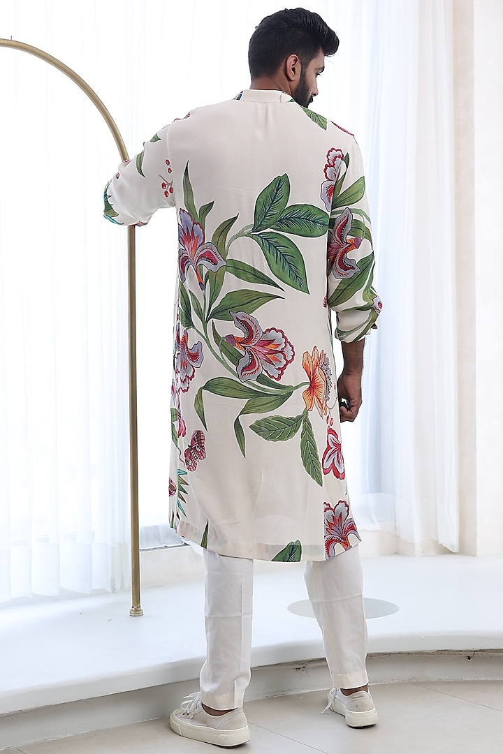 Ivory Moss Crepe & Glace Cotton Printed Kurta Set Design by Mahima ...