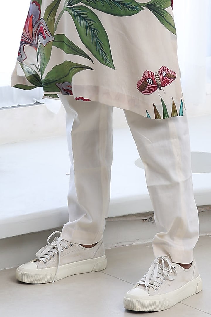 Ivory Moss Crepe & Glace Cotton Printed Kurta Set Design by Mahima ...