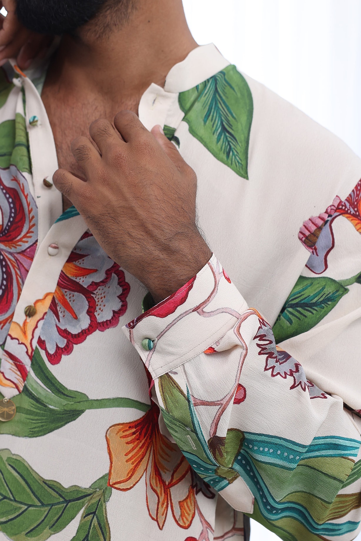 Ivory Moss Crepe & Glace Cotton Printed Kurta Set by Mahima Mahajan Men ...