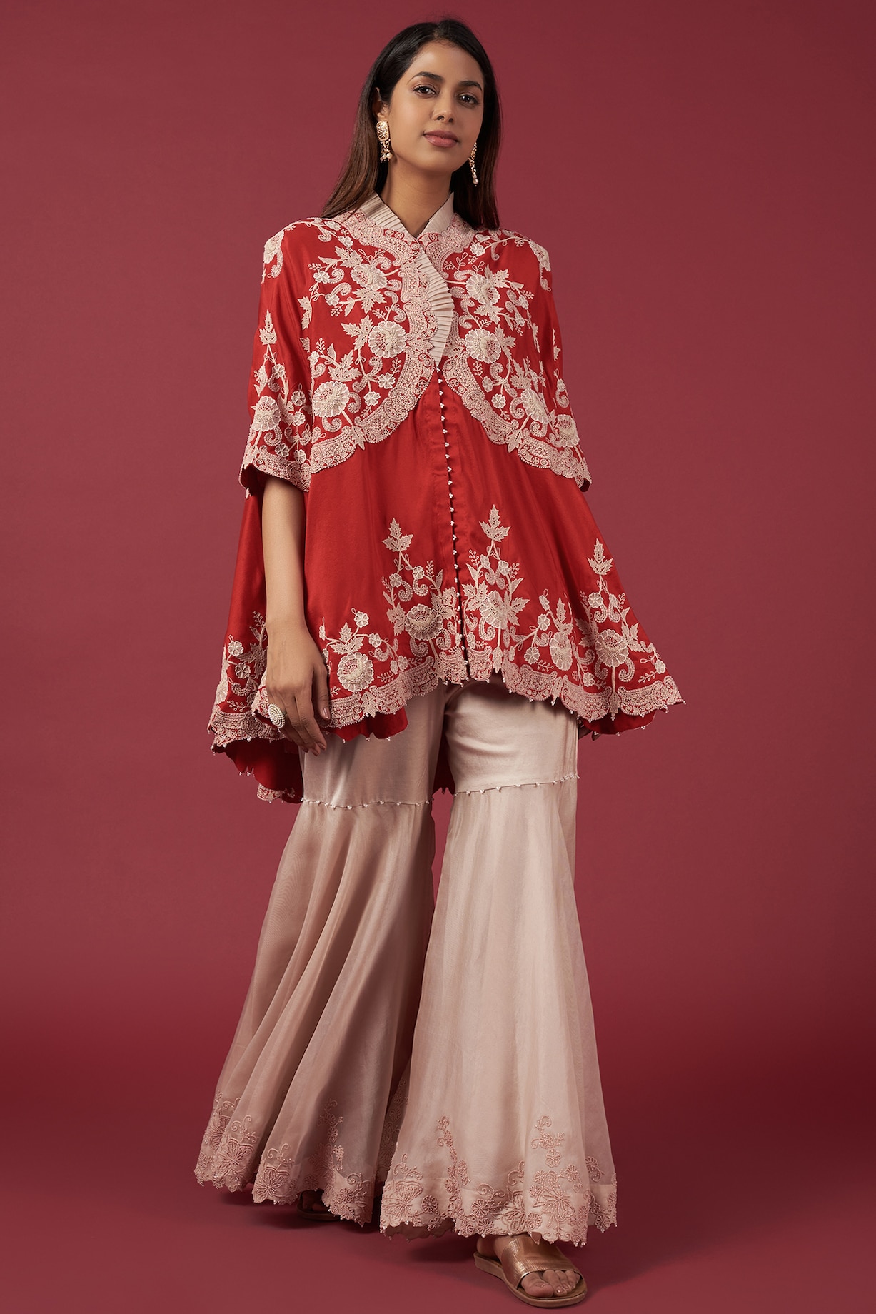 Beige Dupion Embroidered Gharara Set Design by Minaxi Dadoo at Pernia's ...