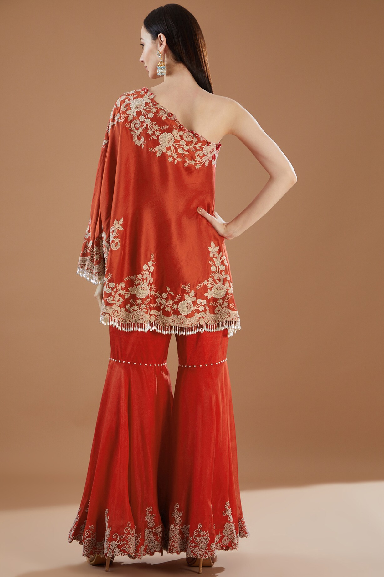 Rust Orange Silk & Organza Gharara Set by Minaxi Dadoo at Pernia's Pop ...