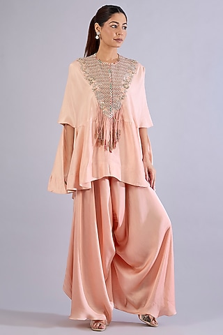 Pink Dupion Silk Thread Work Cape Set by Minaxi Dadoo at Pernia's Pop ...