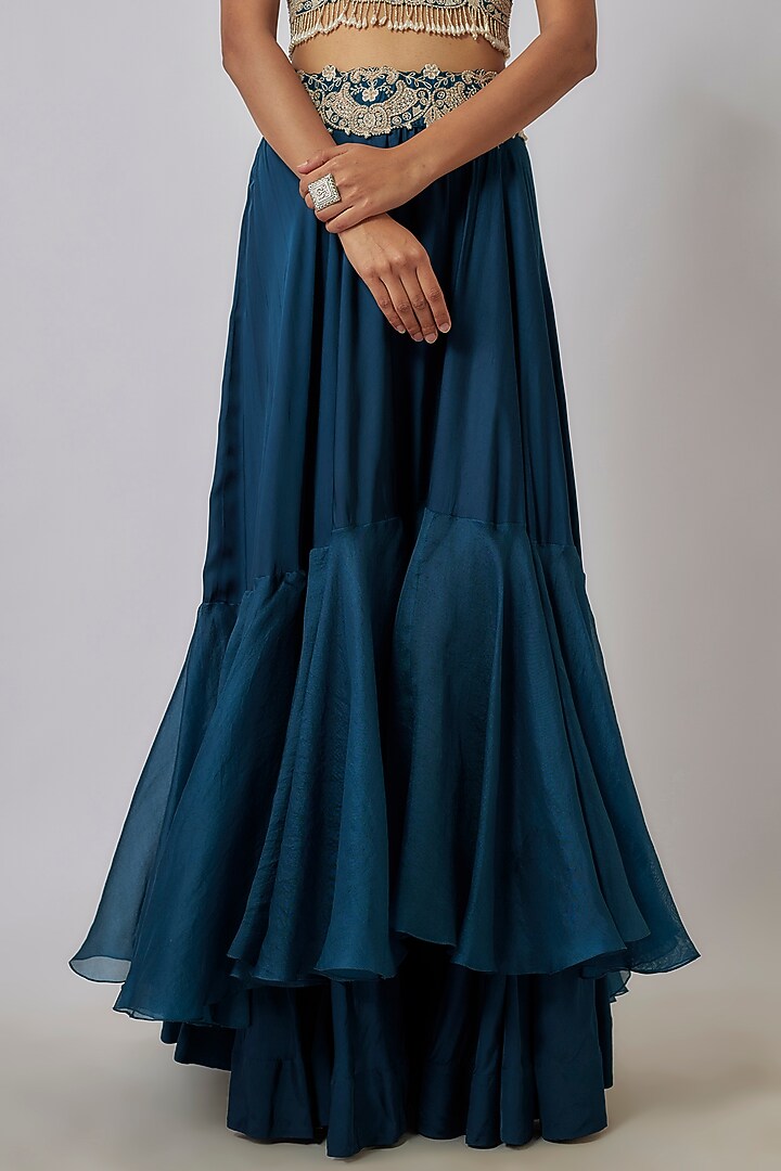 Peacock Blue Dupion Thread Work Cape Set by Minaxi Dadoo at Pernia's ...