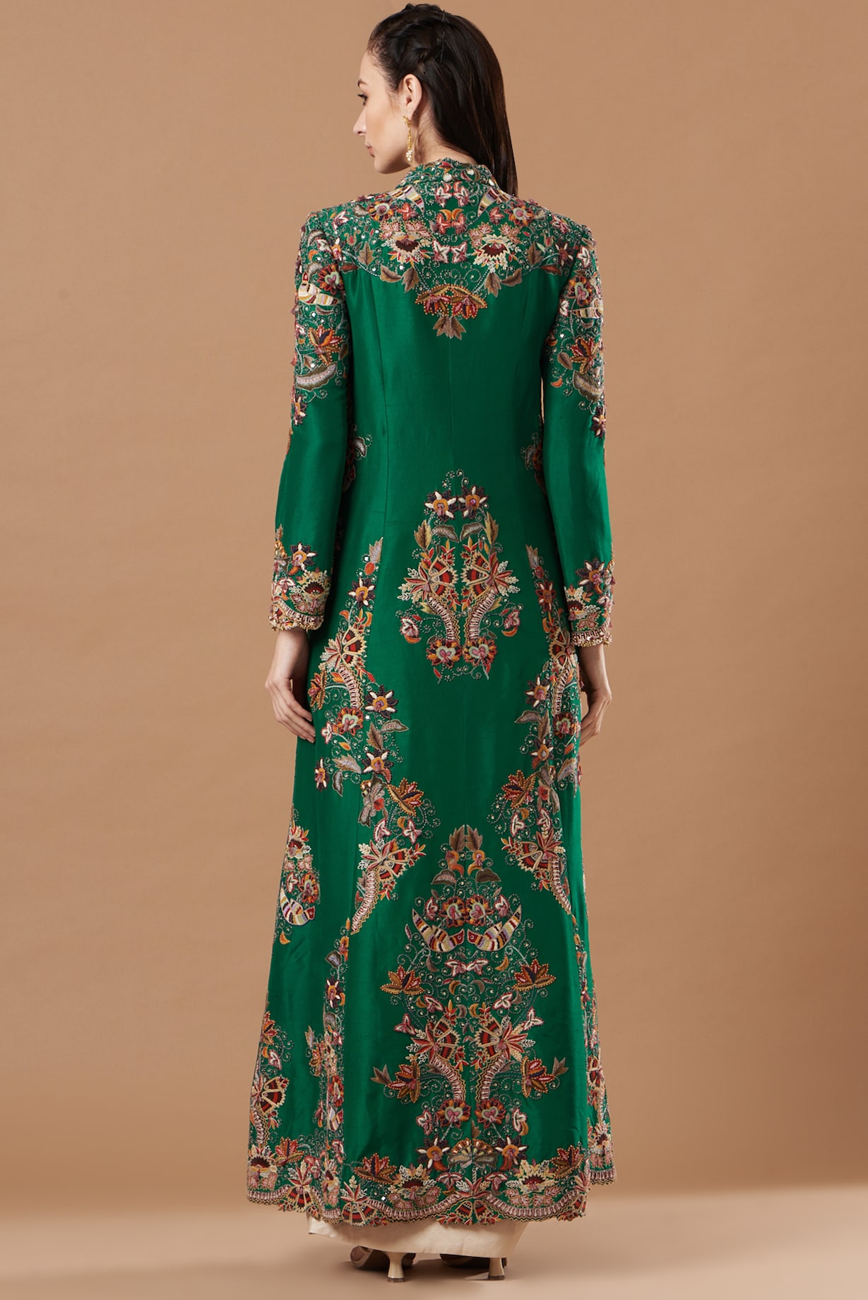 Green Dupion Silk Embroidered Jacket Set by Minaxi Dadoo at Pernia's ...