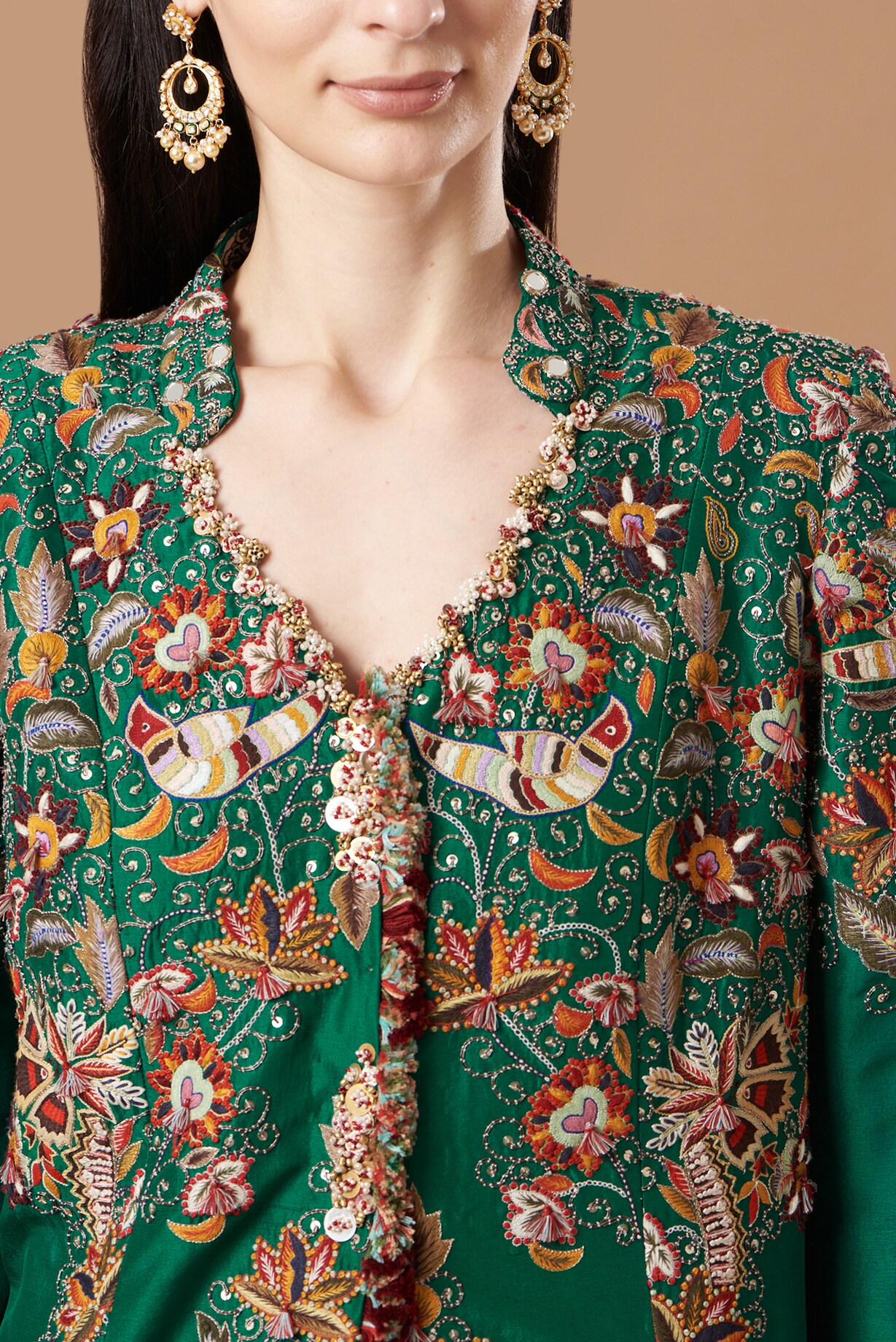 Green Dupion Silk Embroidered Jacket Set by Minaxi Dadoo at Pernia's ...