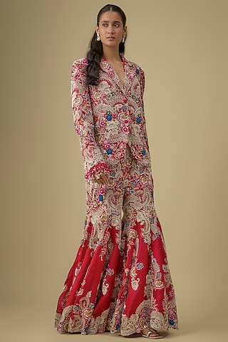 Red Organza Embroidered Gharara Set by Minaxi Dadoo at Pernia's Pop Up ...