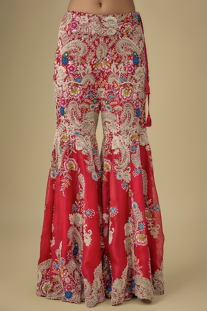 Red Organza Embroidered Gharara Set by Minaxi Dadoo at Pernia's Pop Up ...