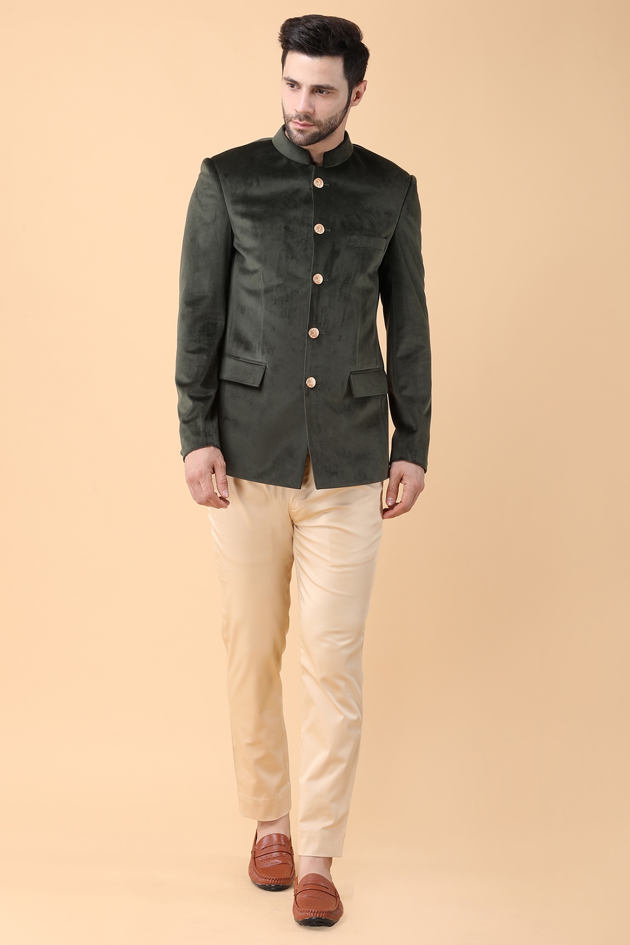 Emerald Green Velvet Bandhgala Set by Manish Nagdeo Men at Pernia's Pop ...