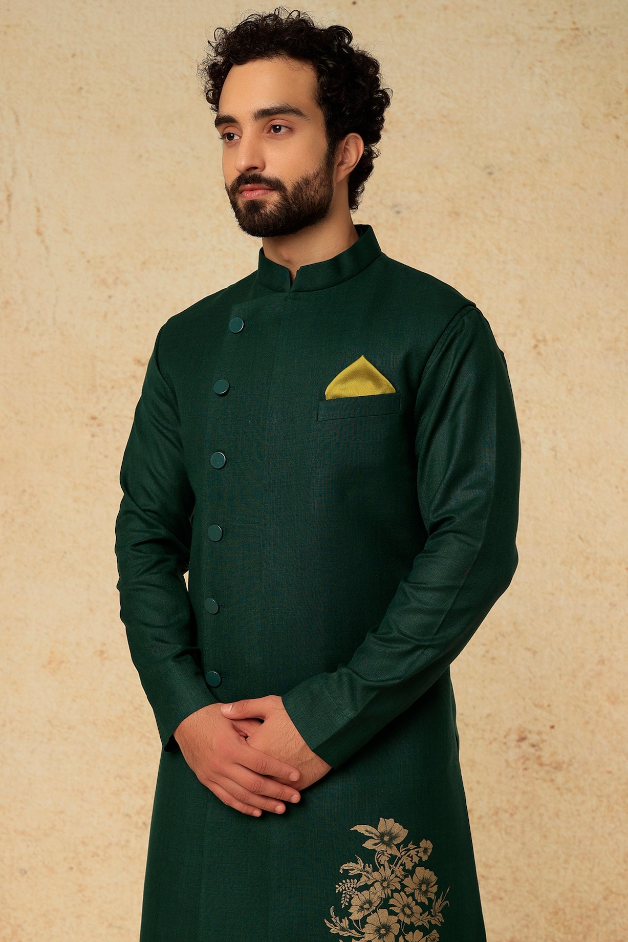 Buy Manish Nagdeo Bottle Green Ruby Silk Indowestern Set at Pernia'sPopUpShopMen 2025