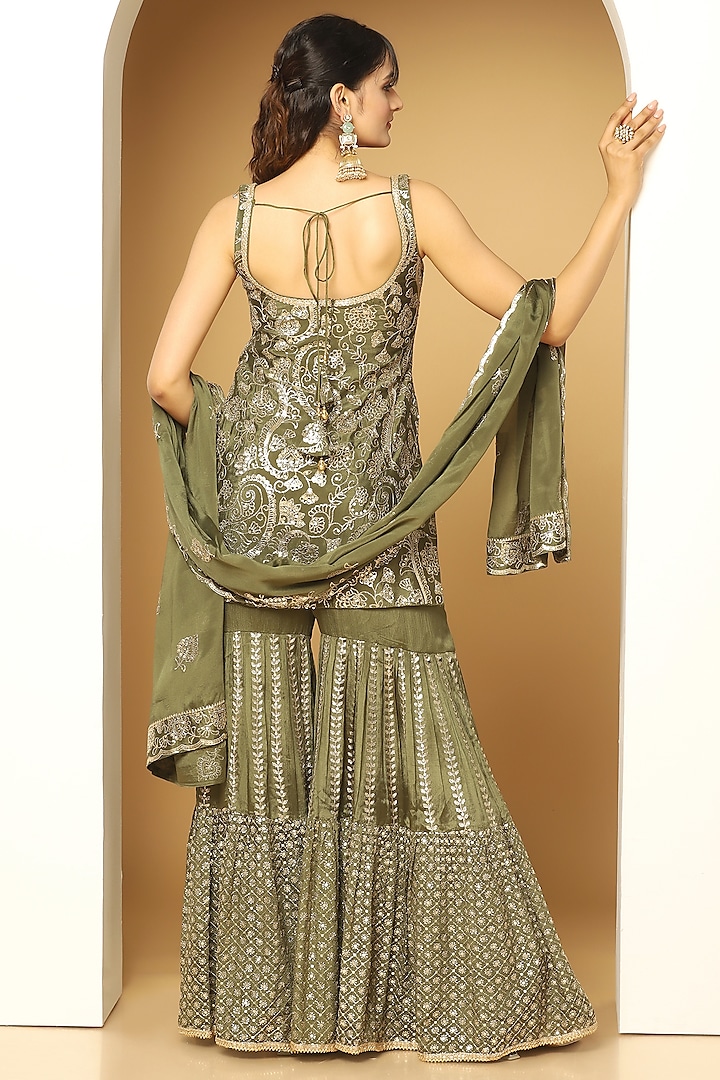 Sab Green Chinon Chiffon Sequins Work Sharara Set by MeenaGurnam at ...