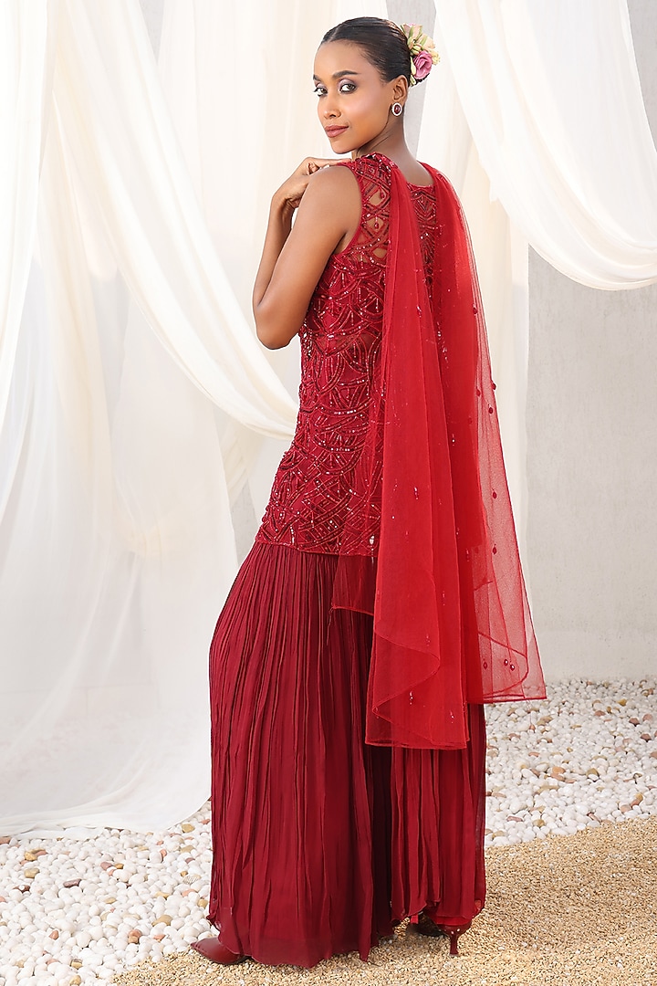 Maroon Georgette Wedding Sharara Set by MeenaGurnam at Pernia's Pop Up ...