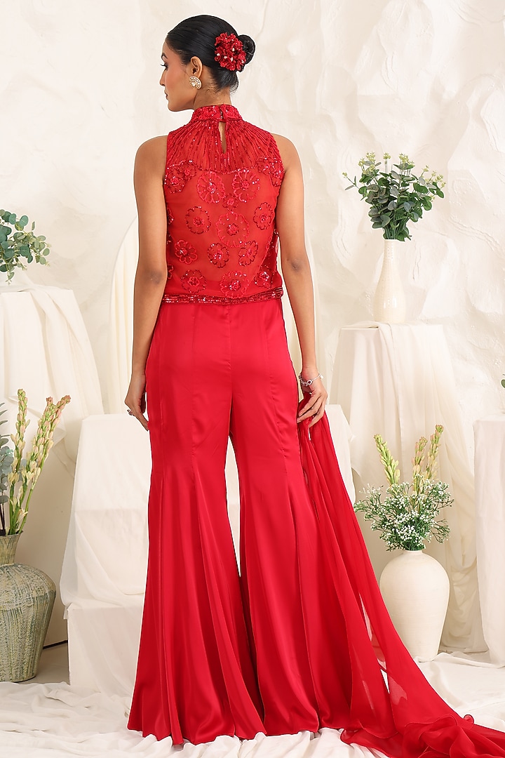 Red Silk Wedding Sharara Set by MeenaGurnam at Pernia's Pop Up Shop 2026