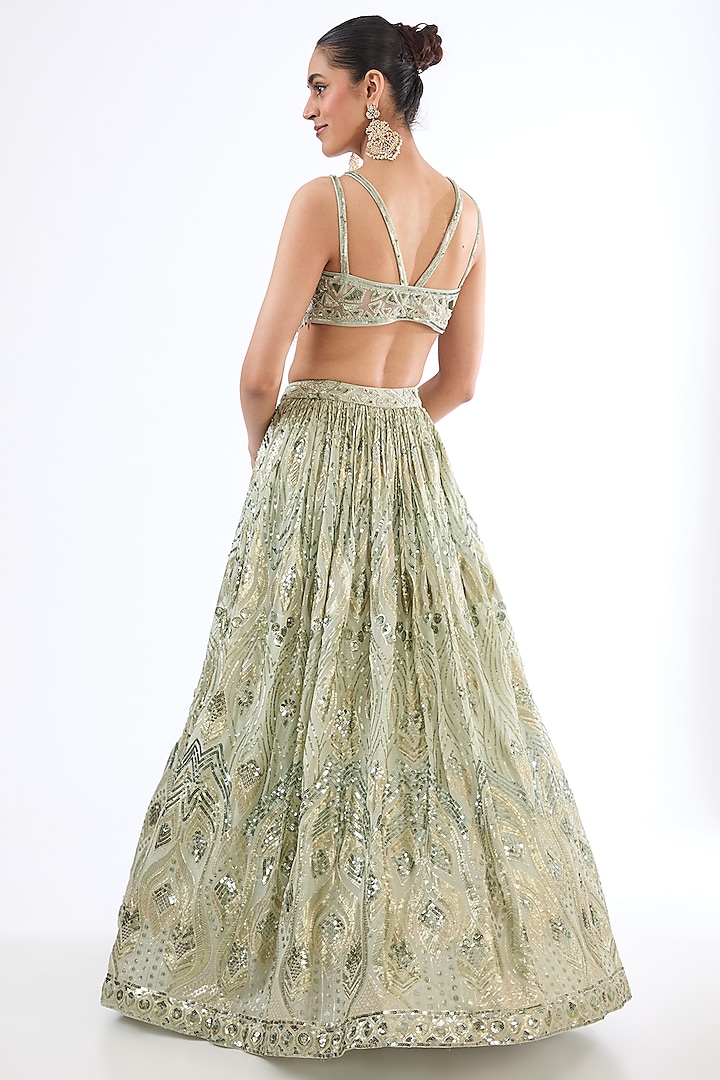 Pista Green Georgette Sequins Embroidered Wedding Lehenga Set by ...