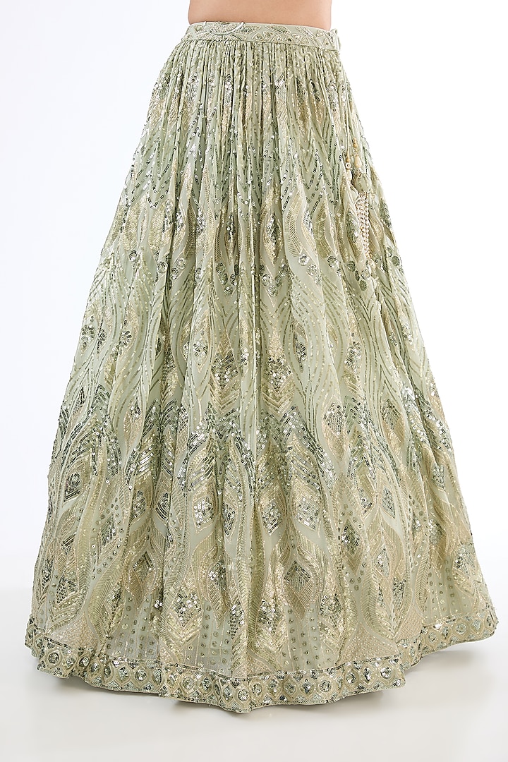 Pista Green Georgette Sequins Embroidered Wedding Lehenga Set by ...