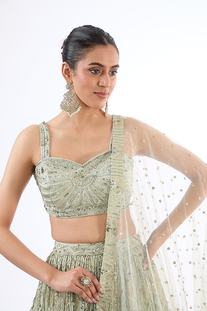 Pista Green Georgette Sequins Embroidered Wedding Lehenga Set by ...