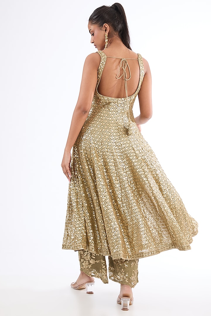 Sage Green Georgette Sequins Embroidered Anarkali Set by MeenaGurnam at ...