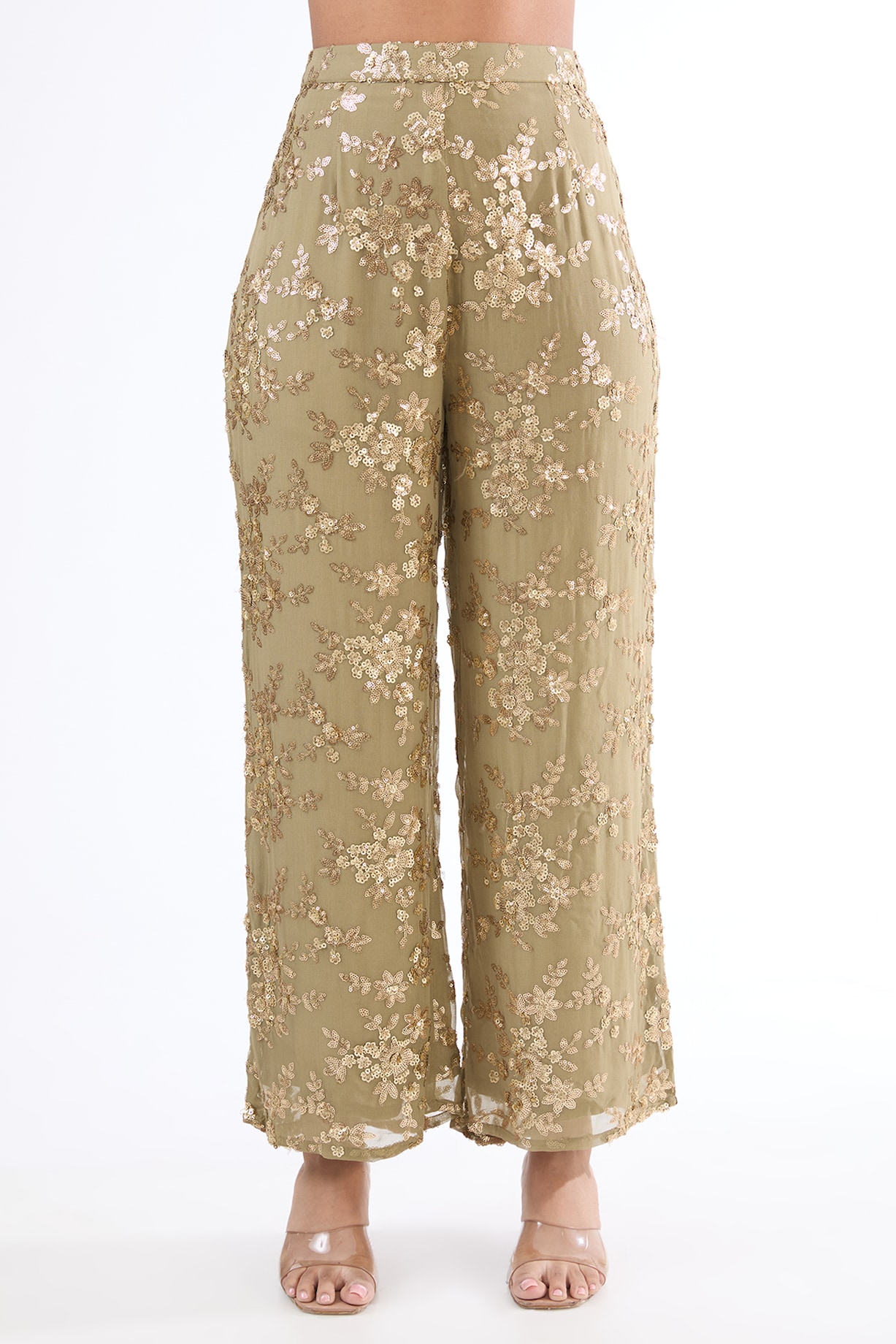 Sage Green Georgette Sequins Embroidered Anarkali Set by MeenaGurnam at ...