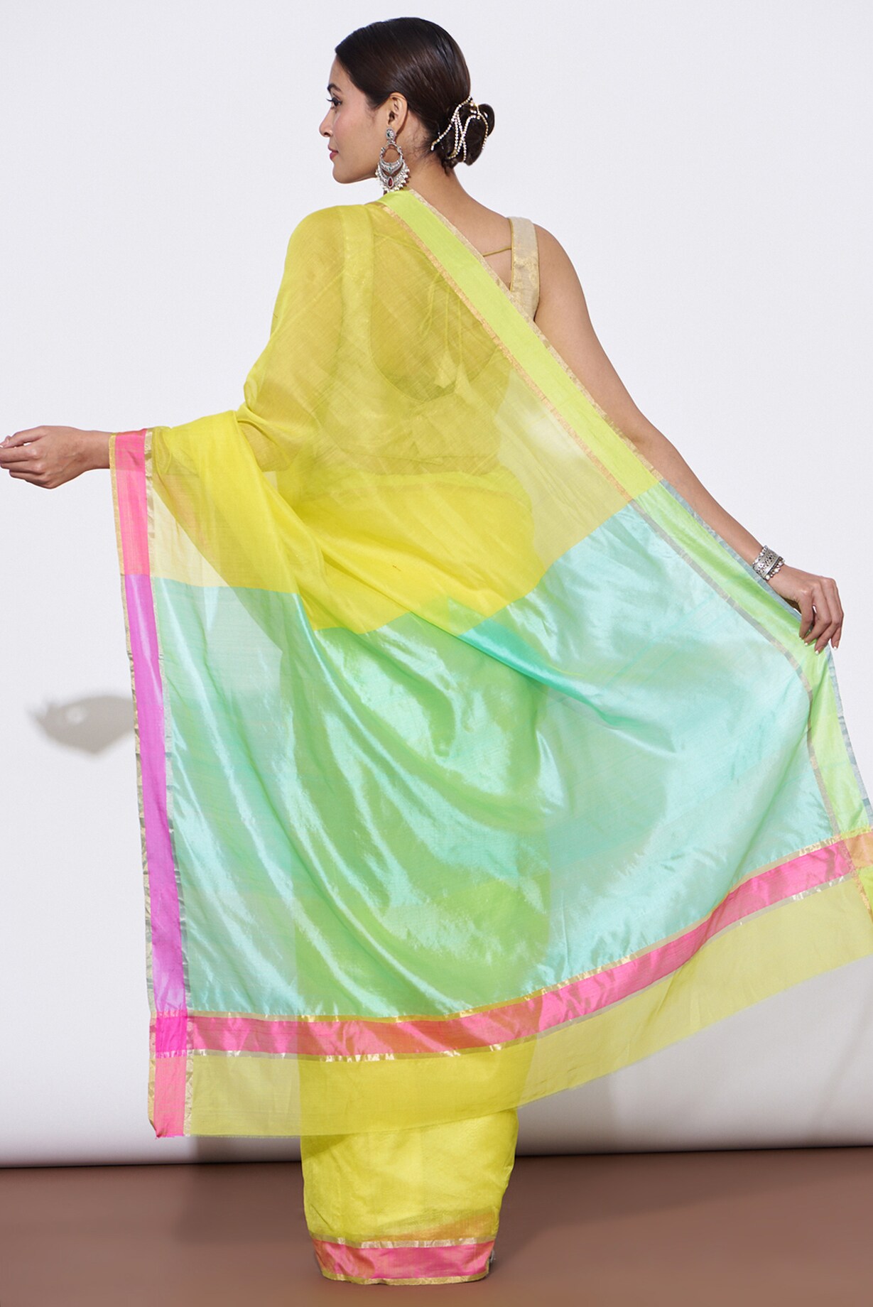 Yellow Pure Chanderi Zari Handwoven Saree Set by Mint N Oranges at ...