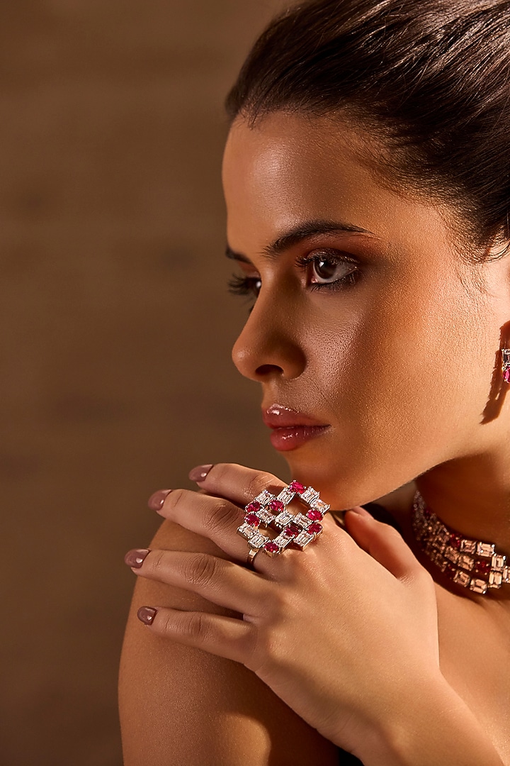 White Rhodium Finish Ruby Stone Ring by MNSH at Pernia's Pop Up Shop 2026