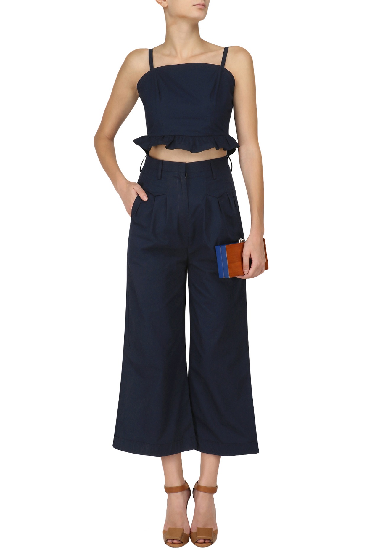 Prussian blue ruffled hem cropped top available only at Pernia's Pop Up ...