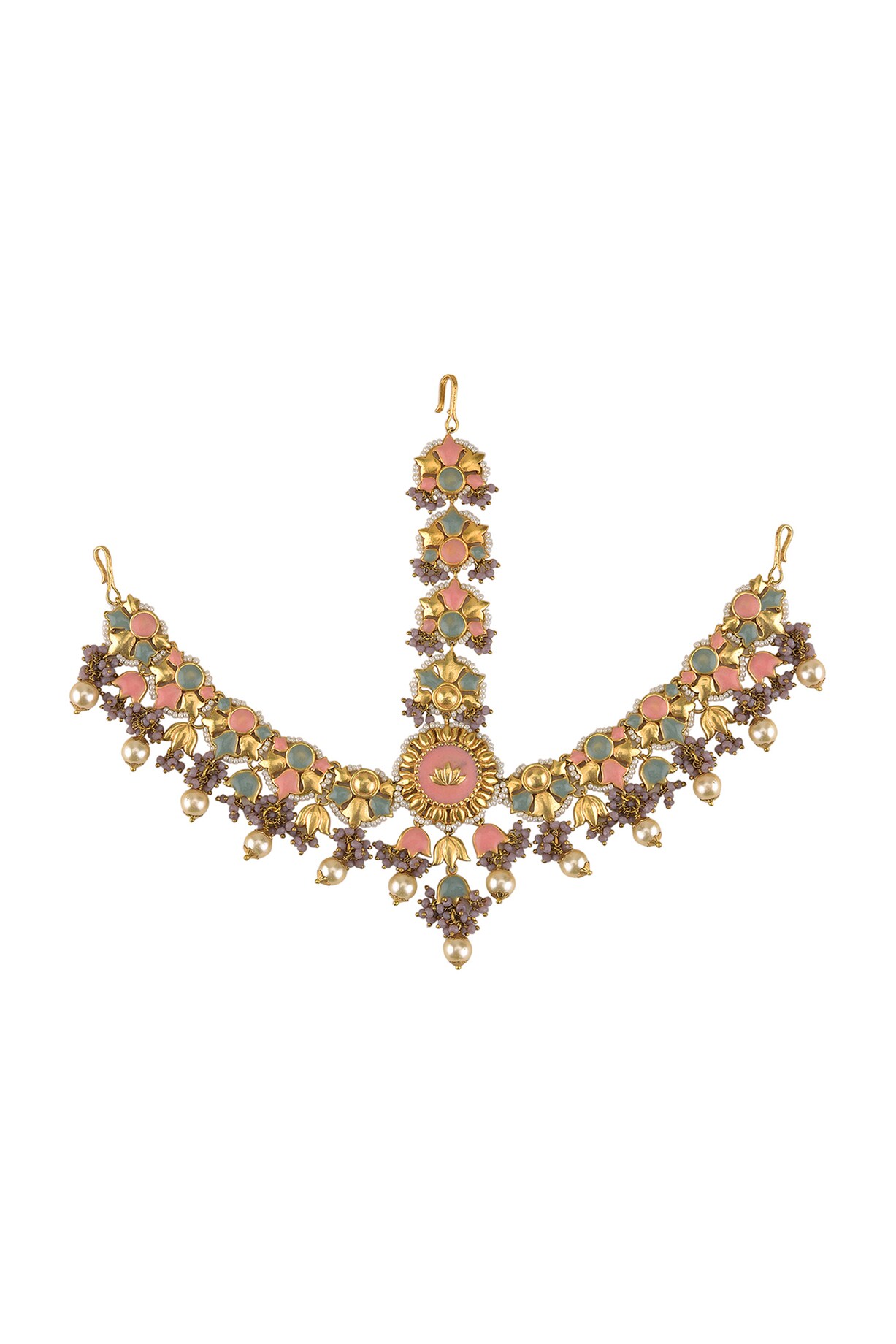 Gold Finish Pearl Floral Mathapatti Design by Mine of Design at Pernia ...