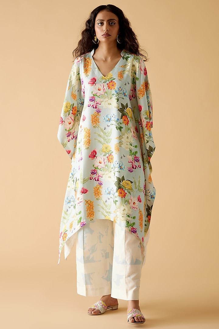 Multi-Colored Bemberg Twill Cotton Satin Tunic Set by MOH India at ...