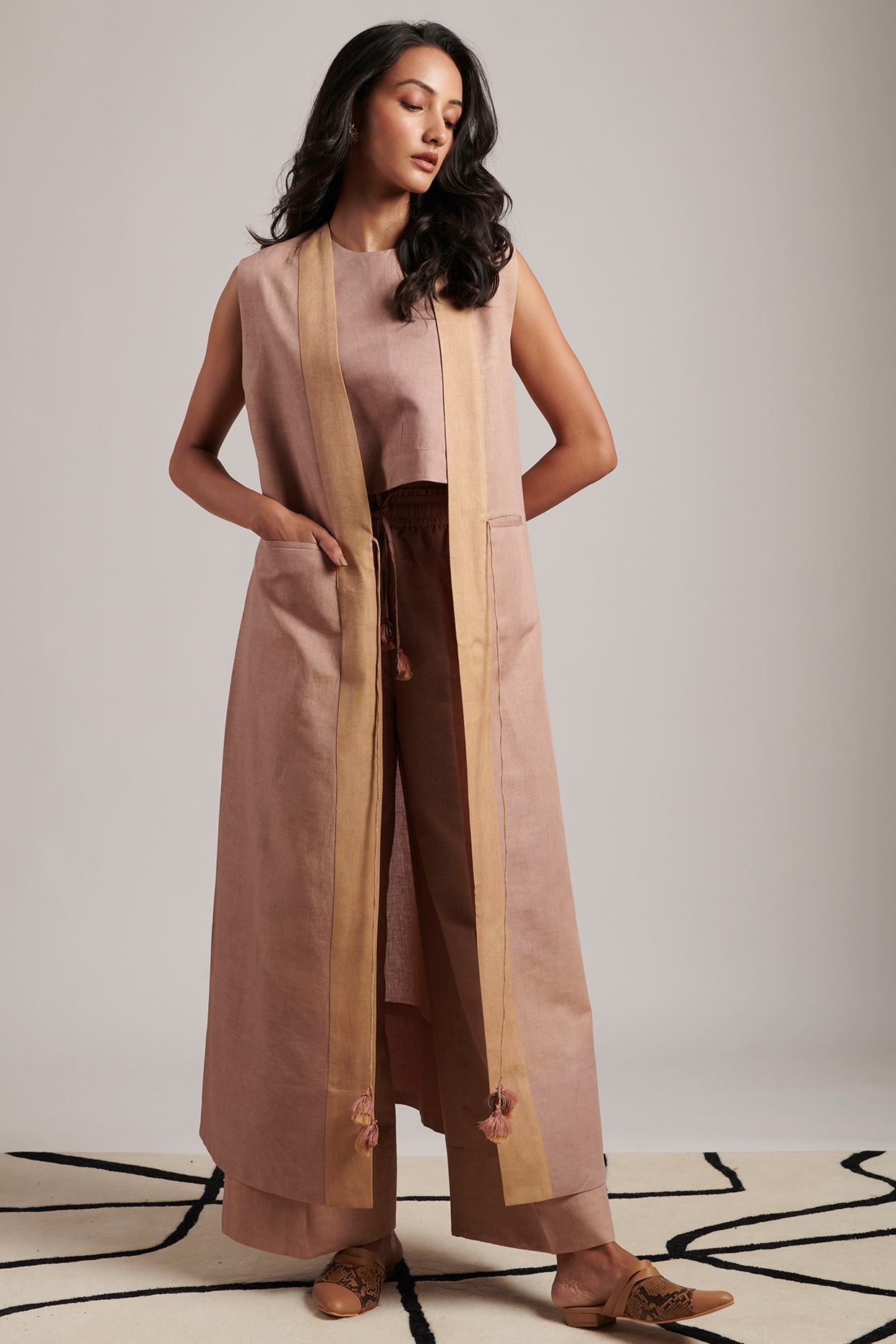 Rose Pink Pure Linen Sleeveless Overlay by MOH India at Pernia's Pop Up ...