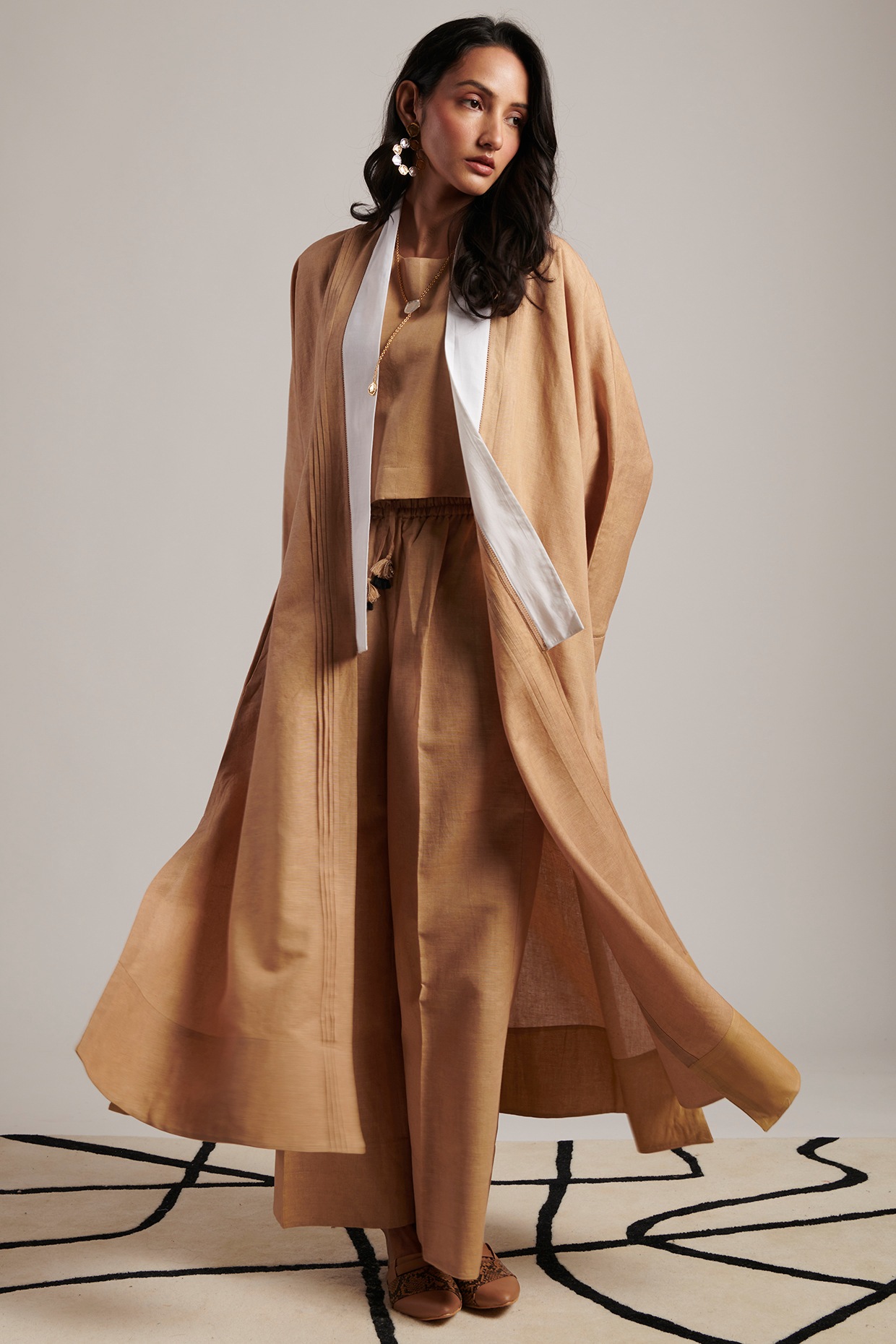 Beige Pure Linen Overlay by MOH India at Pernia's Pop Up Shop 2024