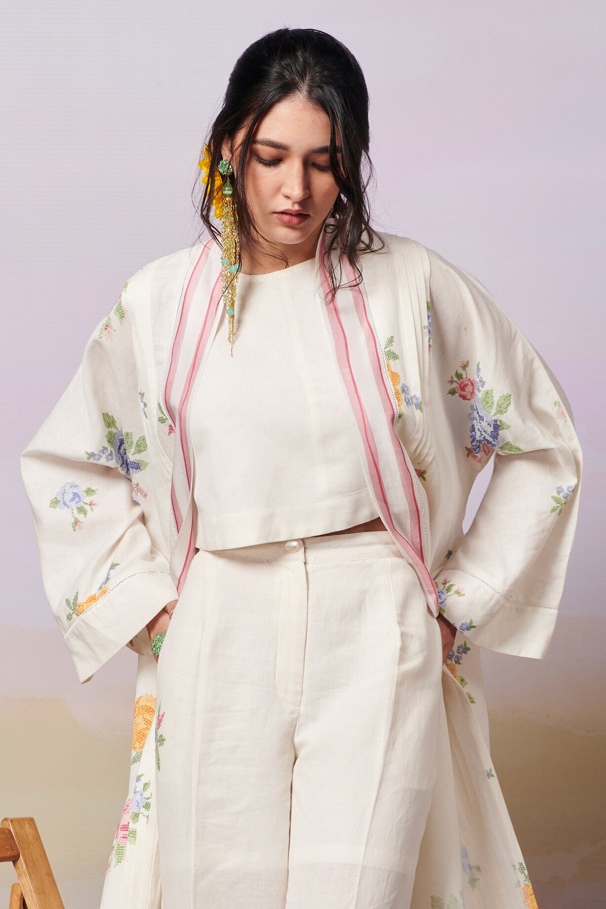 Multi-Colored Pure Linen Jacket by MOH India at Pernia's Pop Up Shop 2025