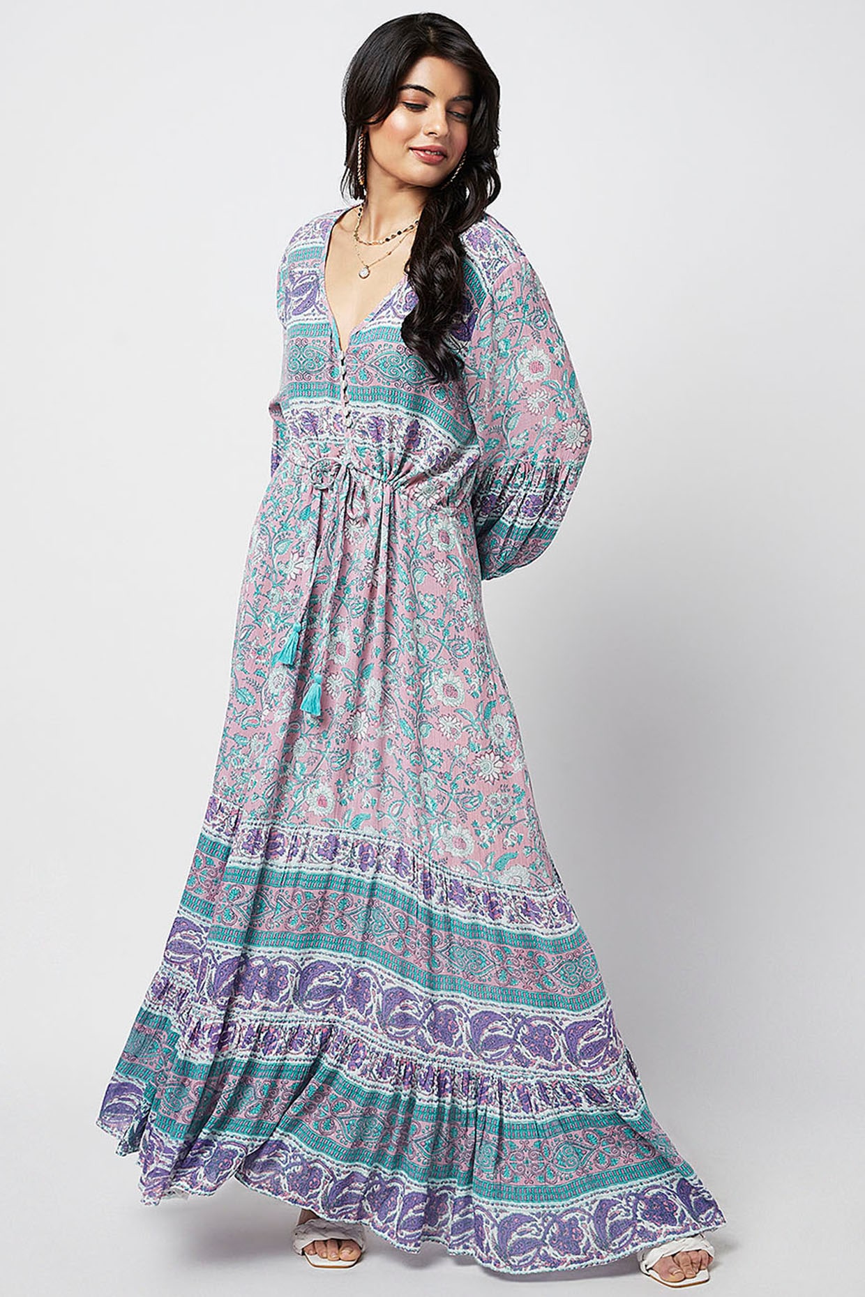 Purple Rayon Printed Maxi Dress by Moihno at Pernia's Pop Up Shop 2025