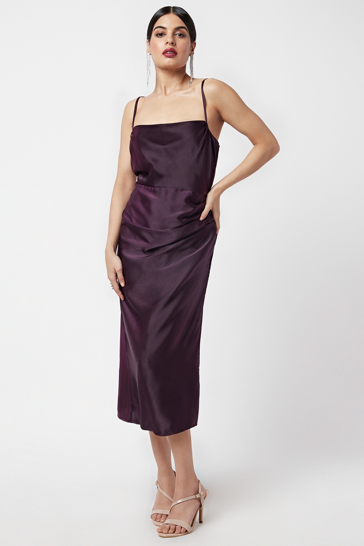 Wine Silk Midi Dress by Moihno at Pernia's Pop Up Shop 2025