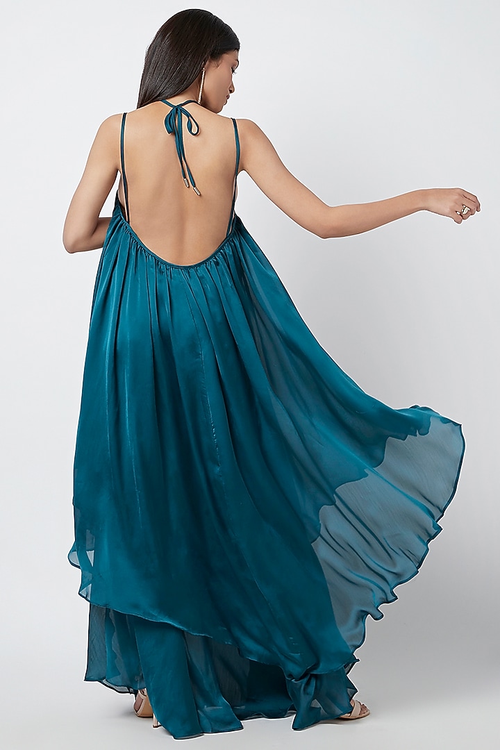 Teal Silk Maxi Dress by Moihno at Pernia's Pop Up Shop 2024