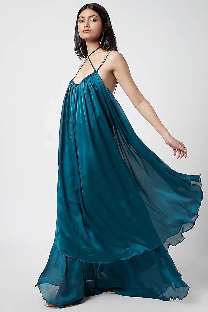 Teal Silk Maxi Dress by Moihno at Pernia's Pop Up Shop 2024