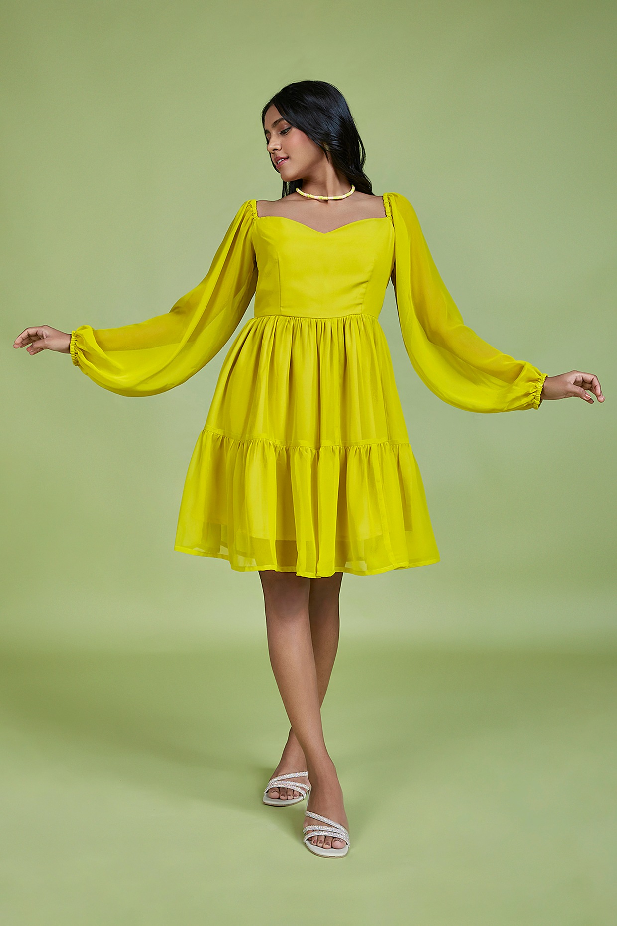 Lime Green Recycled Polyester Mini Tiered Dress by Moihno at Pernia's ...