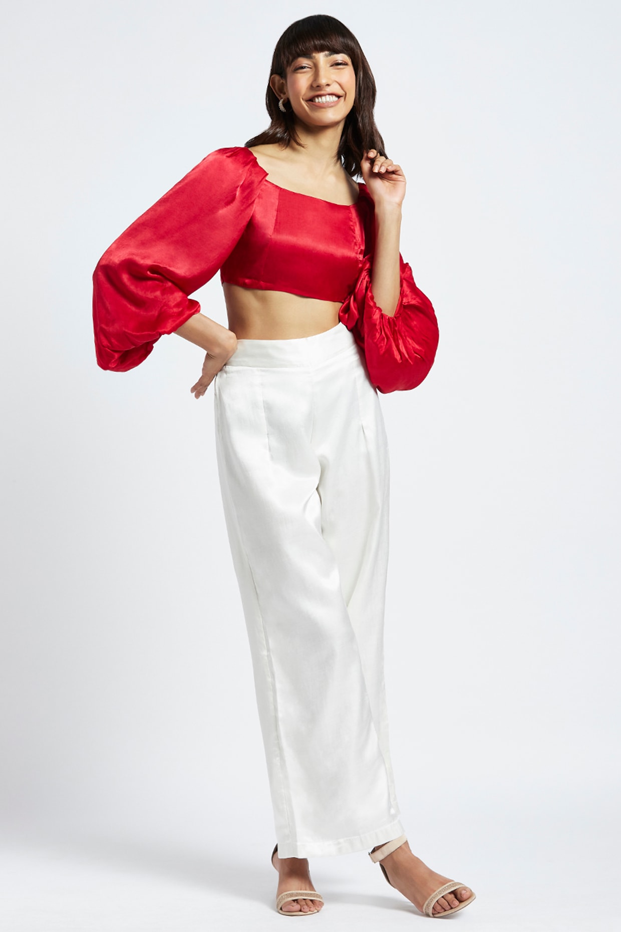 Scarlet Red Gajji Silk Crop Top by Moihno at Pernia's Pop Up Shop 2025