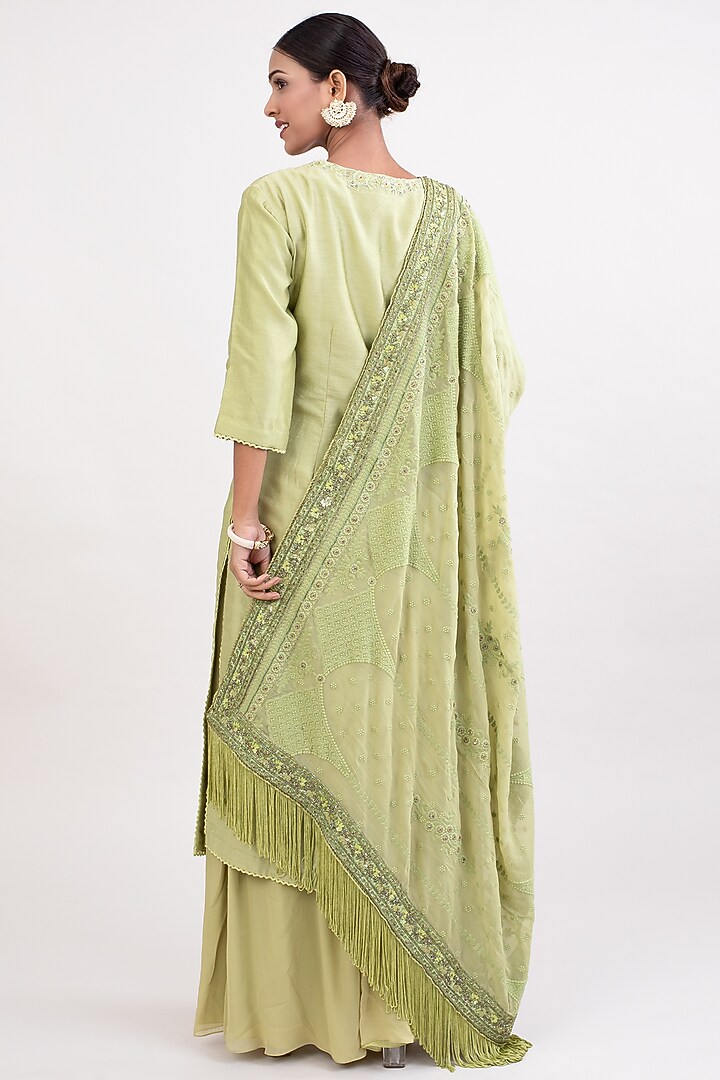 Pista Chanderi Aari Embroidered Kurta Set by Monika Mathuria Datta at ...