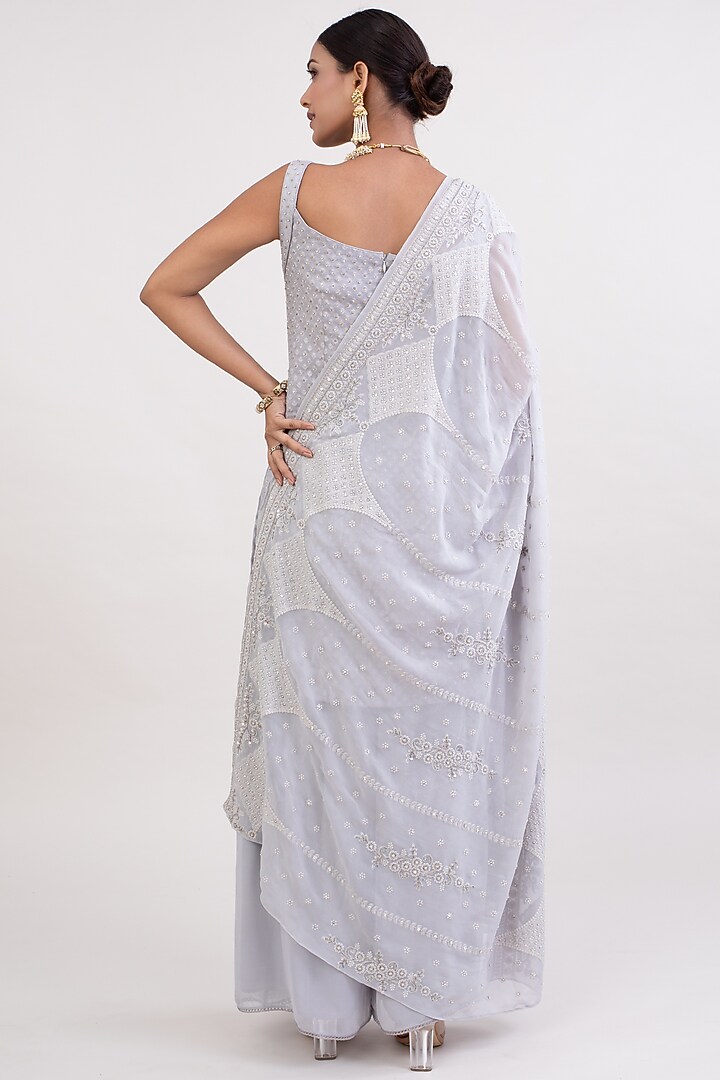 Grey Cotton Chanderi Boota Embroidered Kurta Set by Monika Mathuria ...