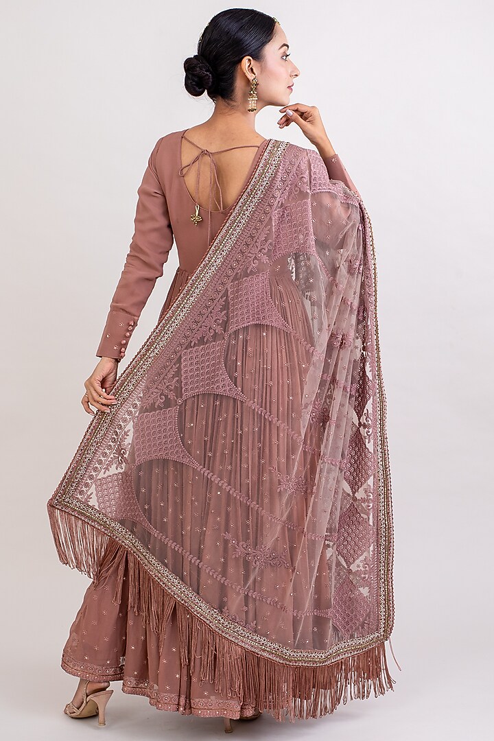 Mocha Georgette Boota Embroidered Anarkali Set by Monika Mathuria Datta ...