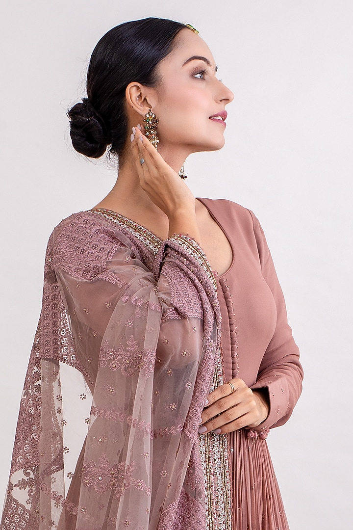 Mocha Georgette Boota Embroidered Anarkali Set by Monika Mathuria Datta ...