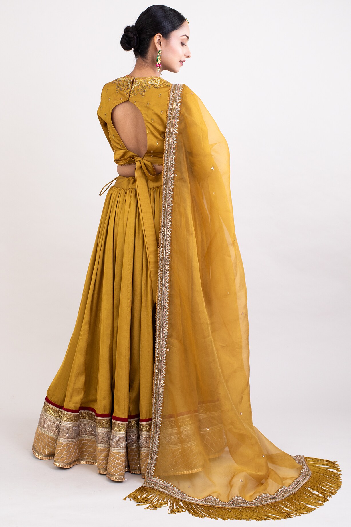 Mustard Yellow Viscose Embroidered Wedding Lehenga Set by Monika ...