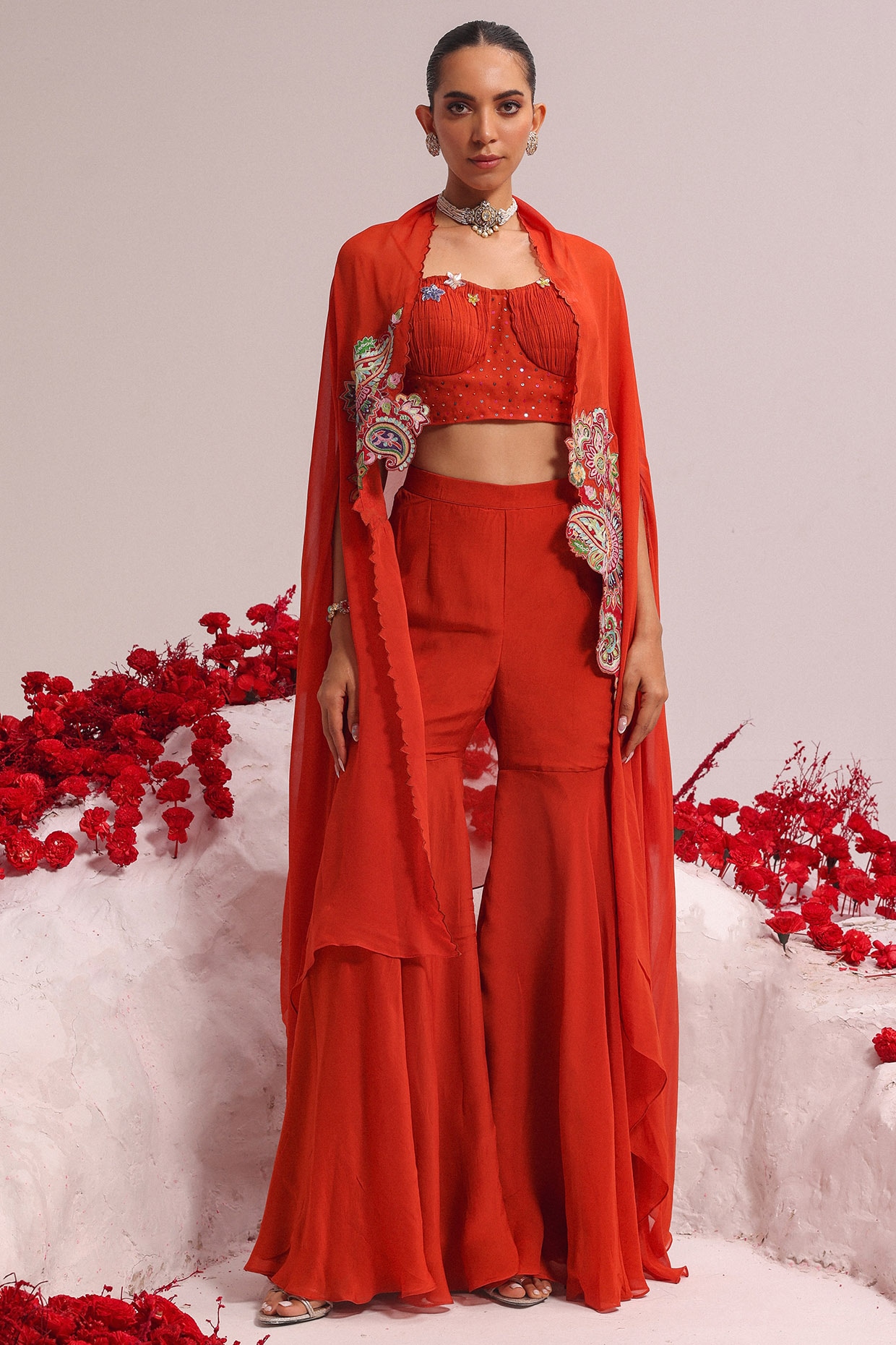 Rust Organza Sharara Set by Label Moni K at Pernia's Pop Up Shop 2025