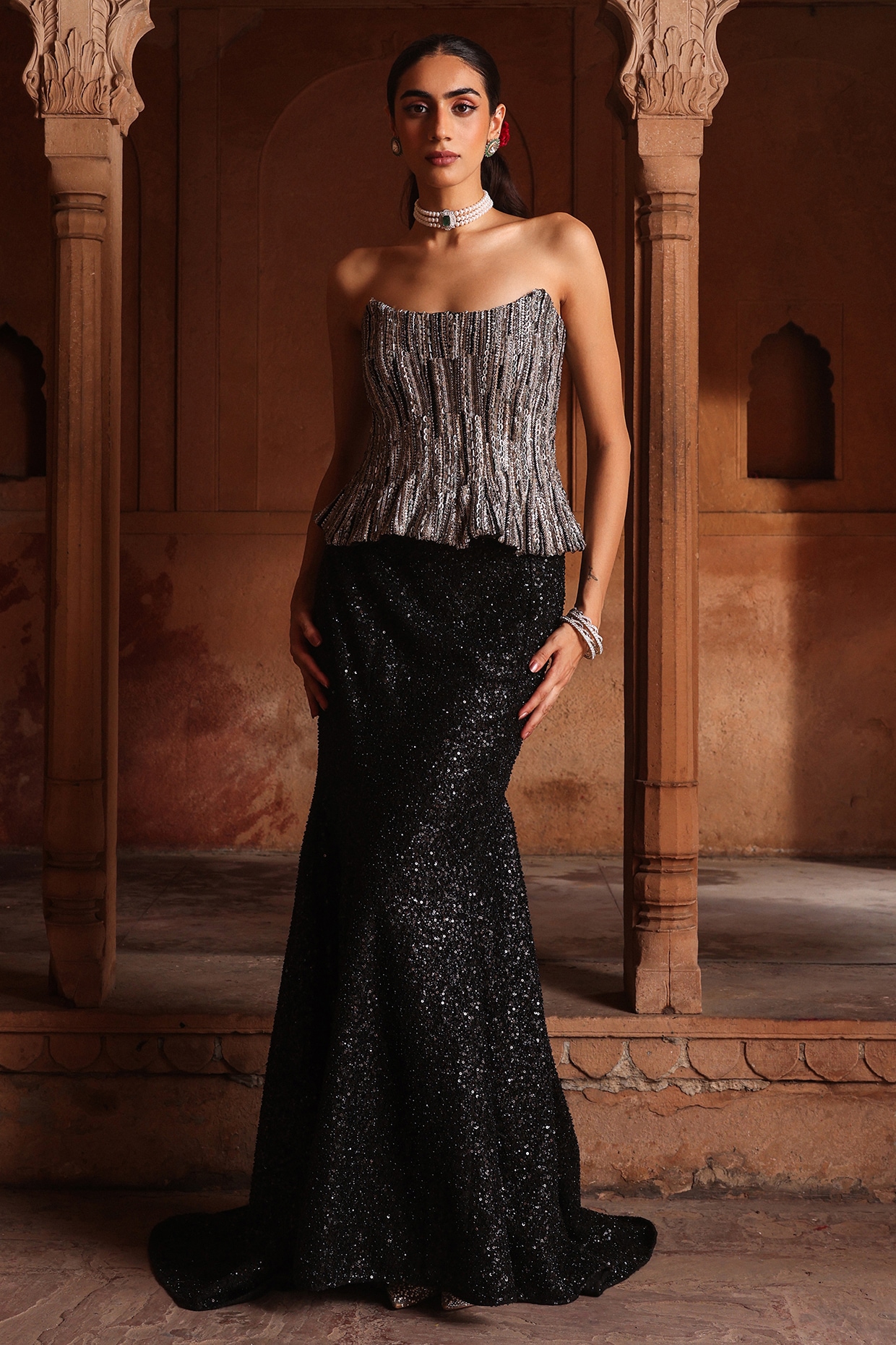 Black Net Hand Embroidered Fish-Cut Wedding Lehenga Set by Label Moni K ...