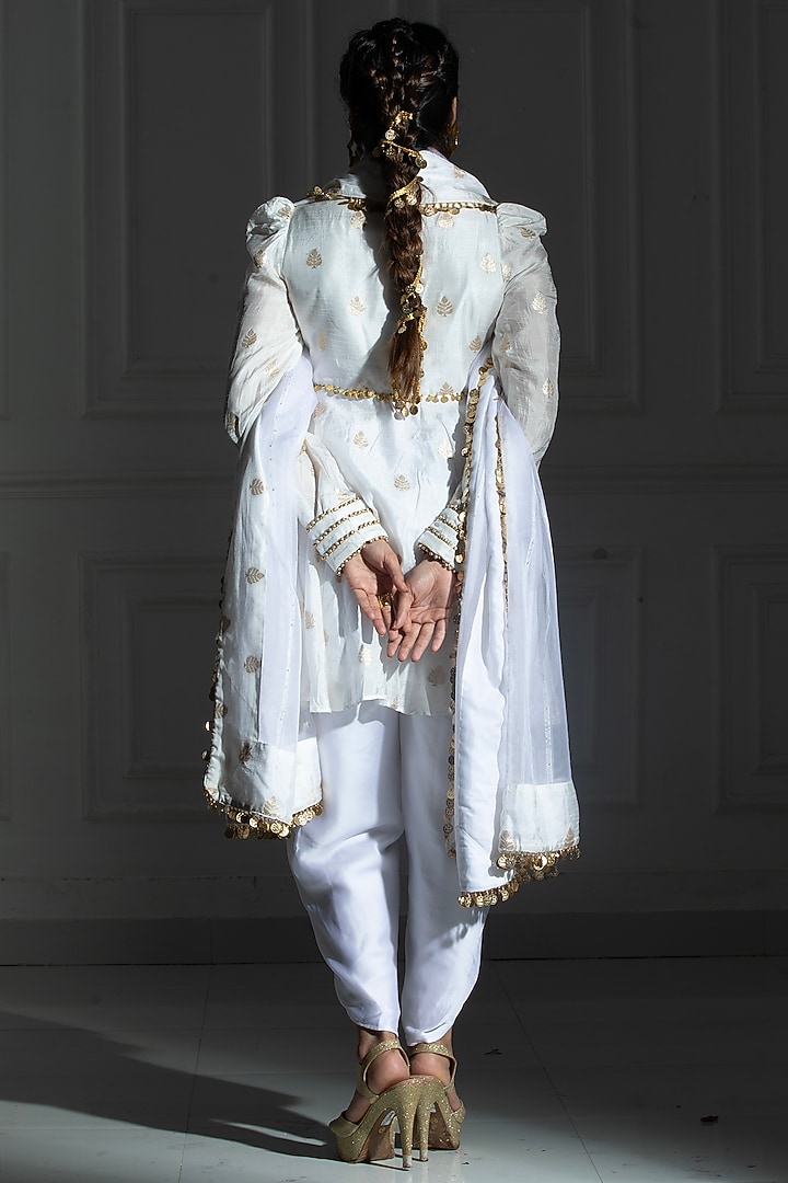 Ivory White Satin Silk Tulip Dhoti Set by Monk & Mei at Pernia's Pop Up ...