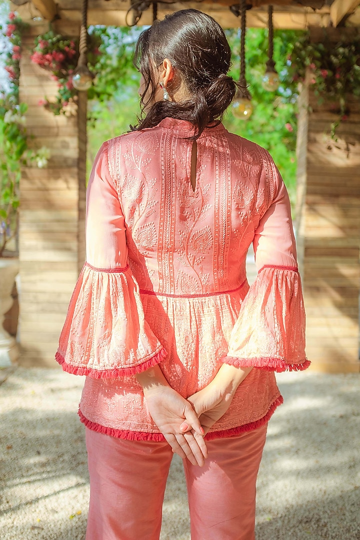 Peach Chikankari Flared Top by Monk & Mei at Pernia's Pop Up Shop 2026