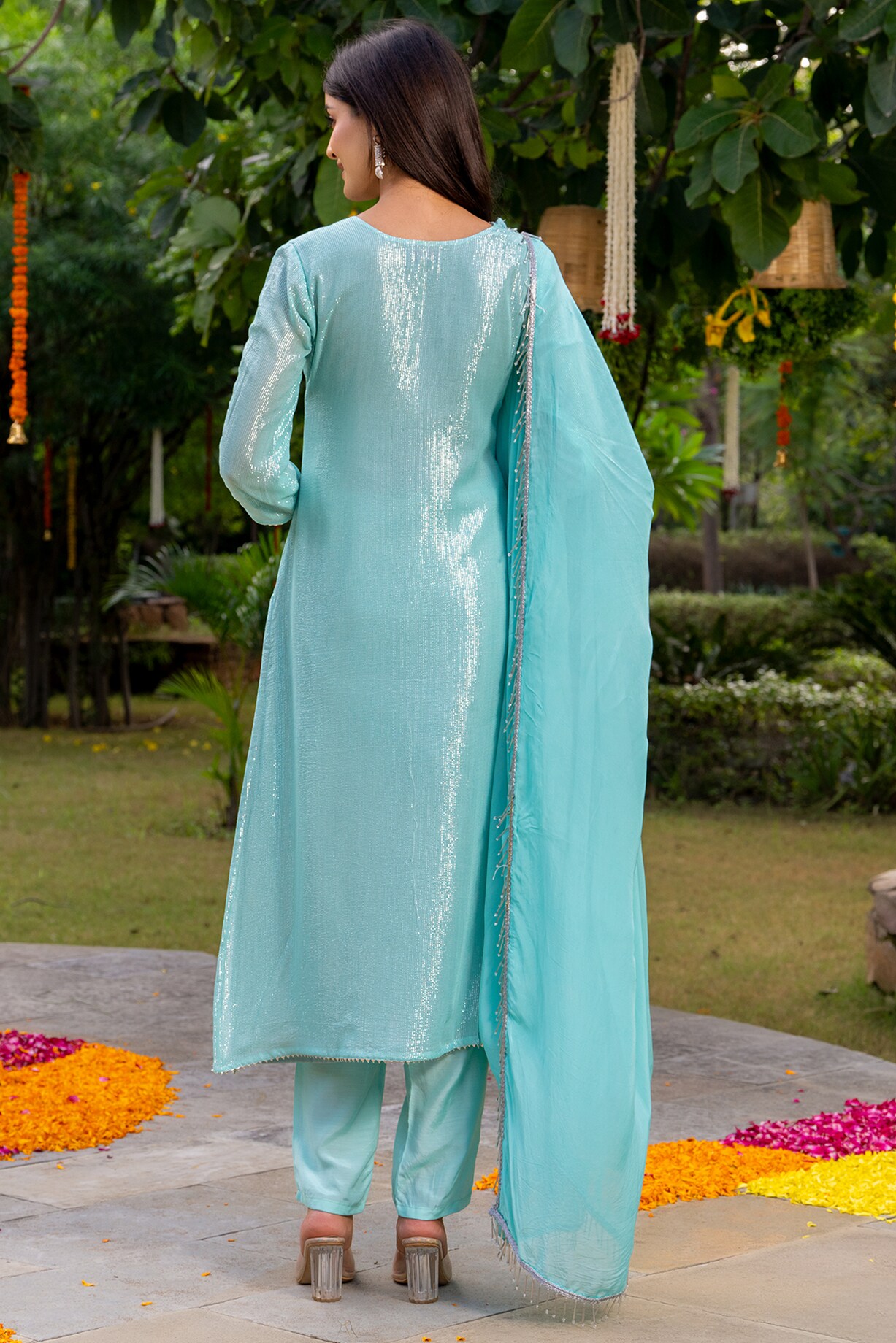 Cyan Blue Lurex Kurta Set by House Of Jamoti at Pernia's Pop Up Shop 2024