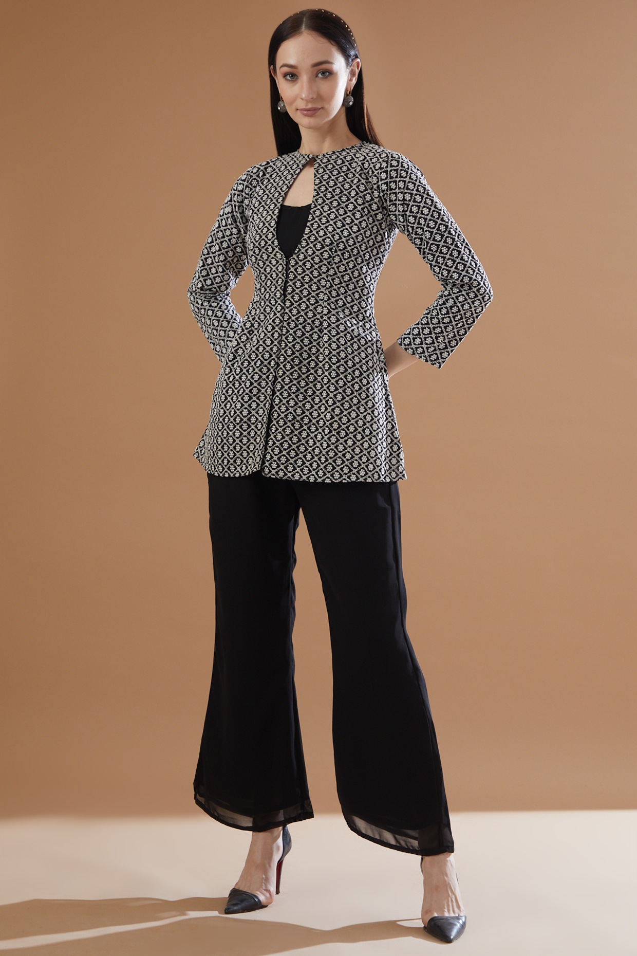 Black Georgette Embroidered Jacket Set by House Of Jamoti at Pernia's ...