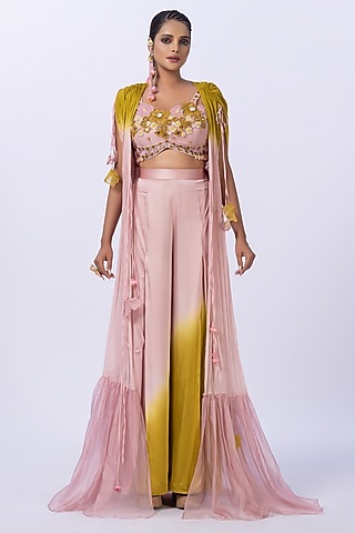 Blush Pink & Mustard Ombre Chiffon Shrug Set by Merge Design at Pernia ...