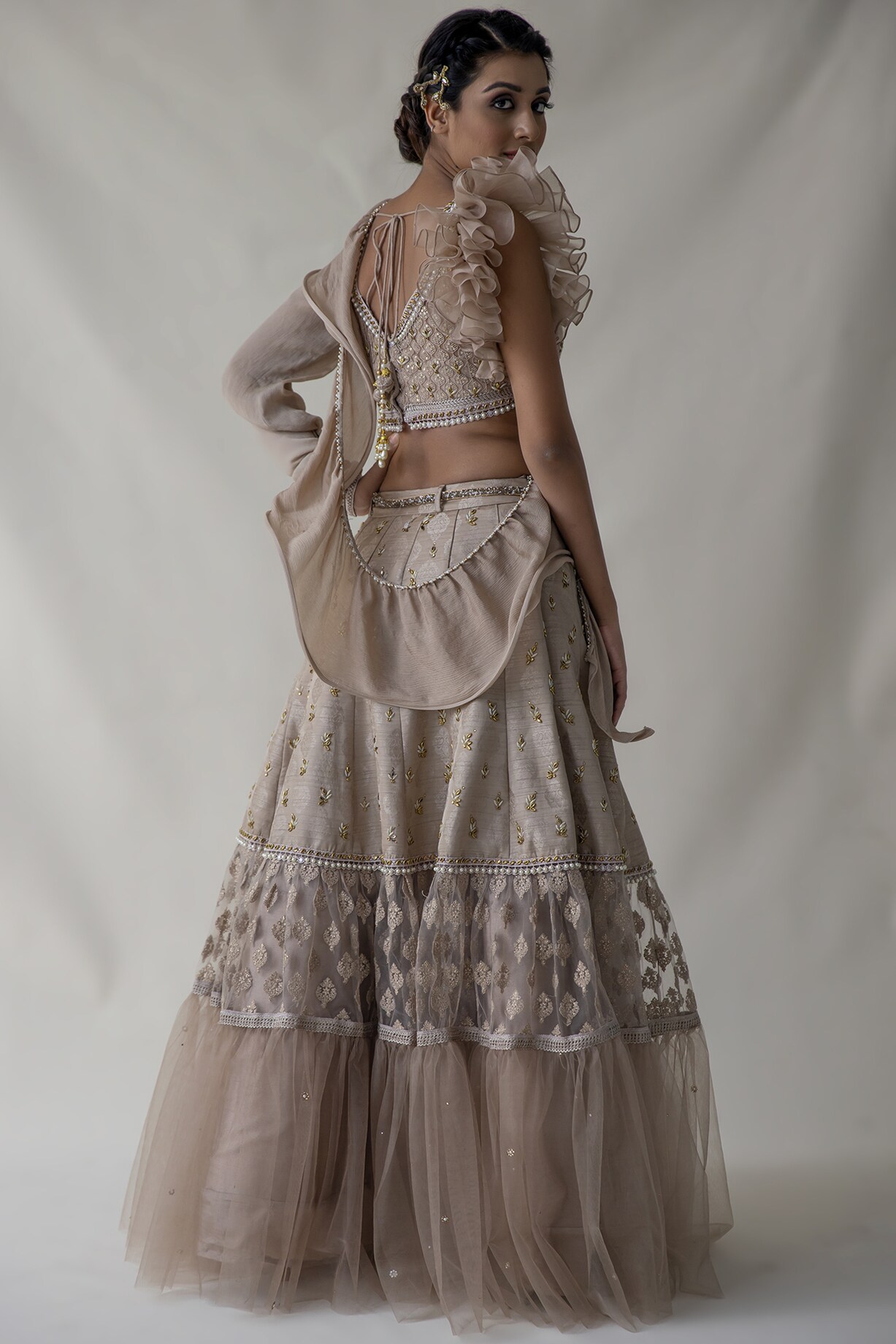 Beige Embroidered Wedding Lehenga Set by Merge Design at Pernia's Pop ...