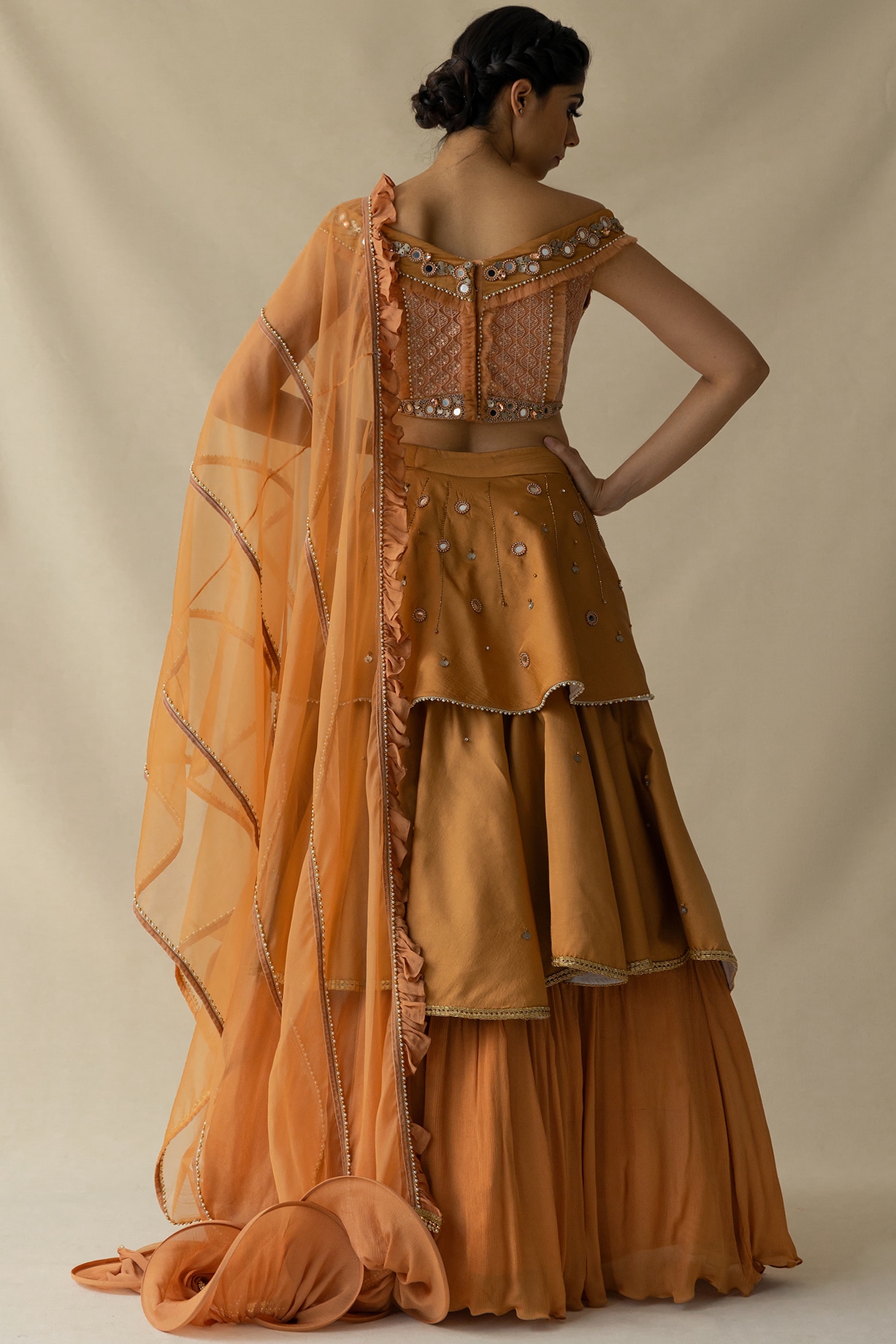 Rust Chiffon Wedding Lehenga Set by Merge Design at Pernia's Pop Up ...